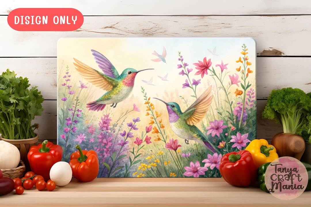 Hummingbird Cutting Board Sublimation Design: Spring Wildflowers PNG ...