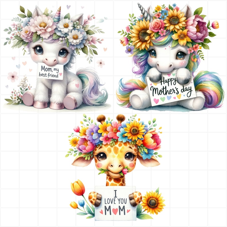 Watercolor Mother's Day Baby Animals Clipart Bundle, Mother's Day ...