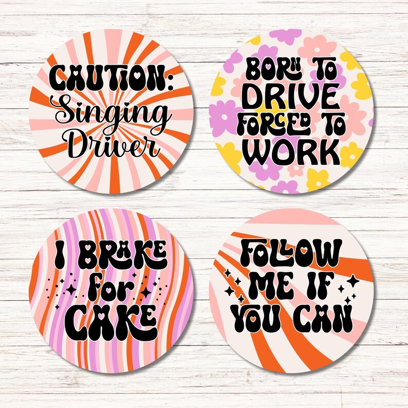 Retro Funny Round Car Coasters, Round Driving Quotes PNG Sublimation ...