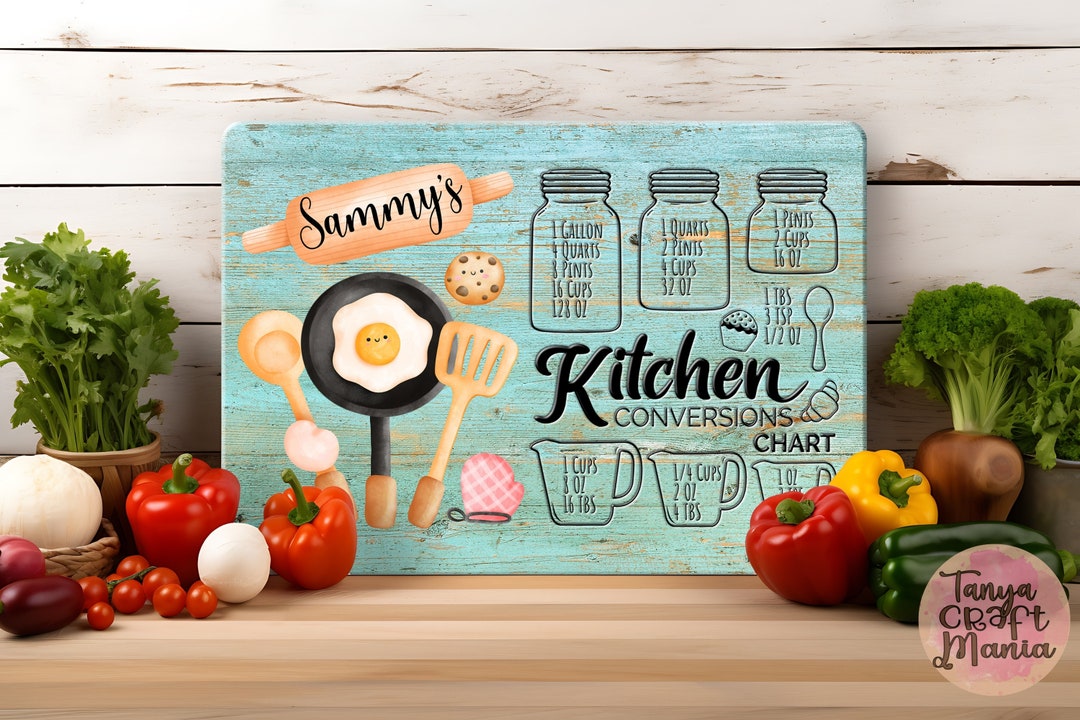 Kitchen Conversions Chart Sublimation Design: Mint Wood Cutting Board ...