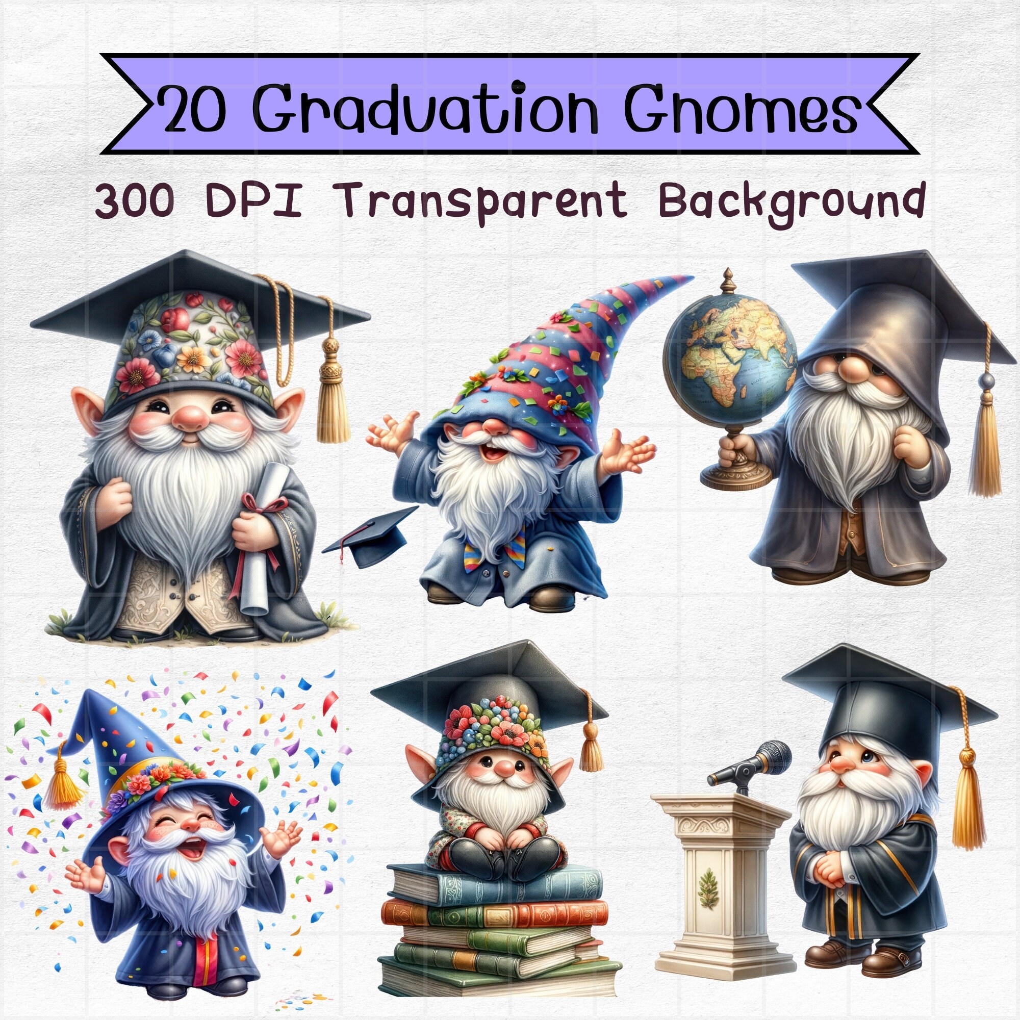 Watercolor Graduation Gnomes Clipart Bundle, Graduation Decoration Png ...