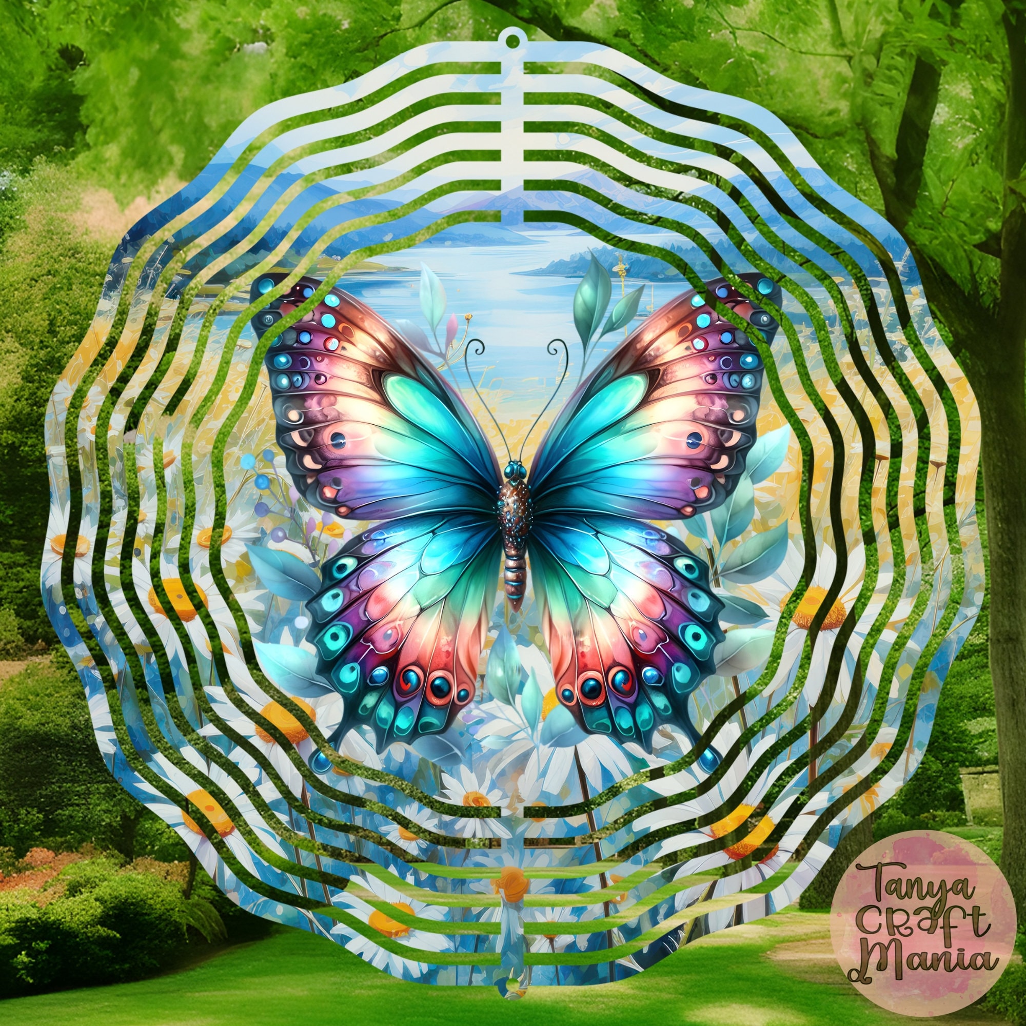 Butterfly Daisy Field Wind Spinner PNG, Spring Garden Wind Spinner ...