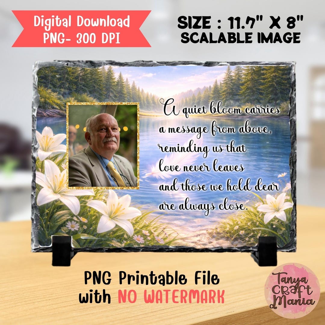 Memorial Photo Slate Template: Angel Feather Lake Remembrance Art ...