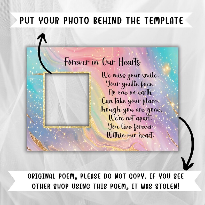 Memorial Slate Sublimation Template: Photo & Poem, Sparkling Tribute ...