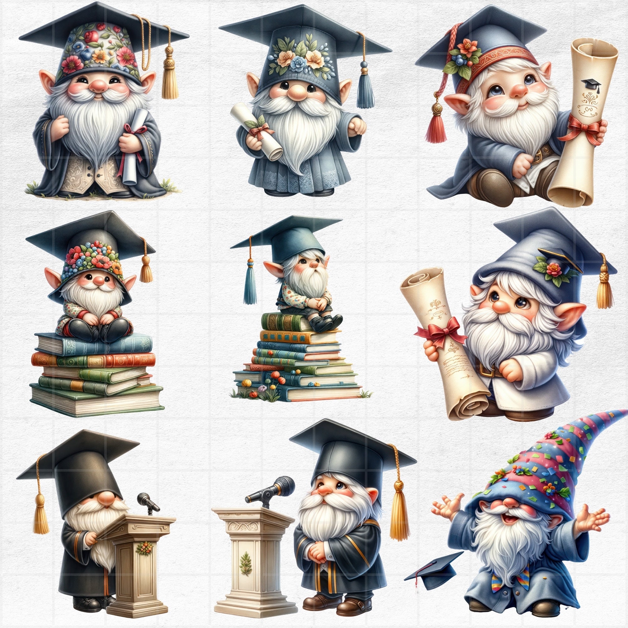 Watercolor Graduation Gnomes Clipart Bundle, Graduation Decoration Png ...