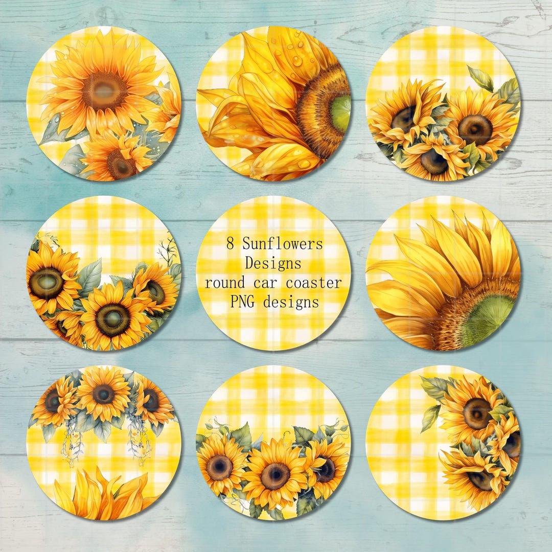 Sunflower Car Coasters PNG Sublimation Designs (digital Download) - Etsy