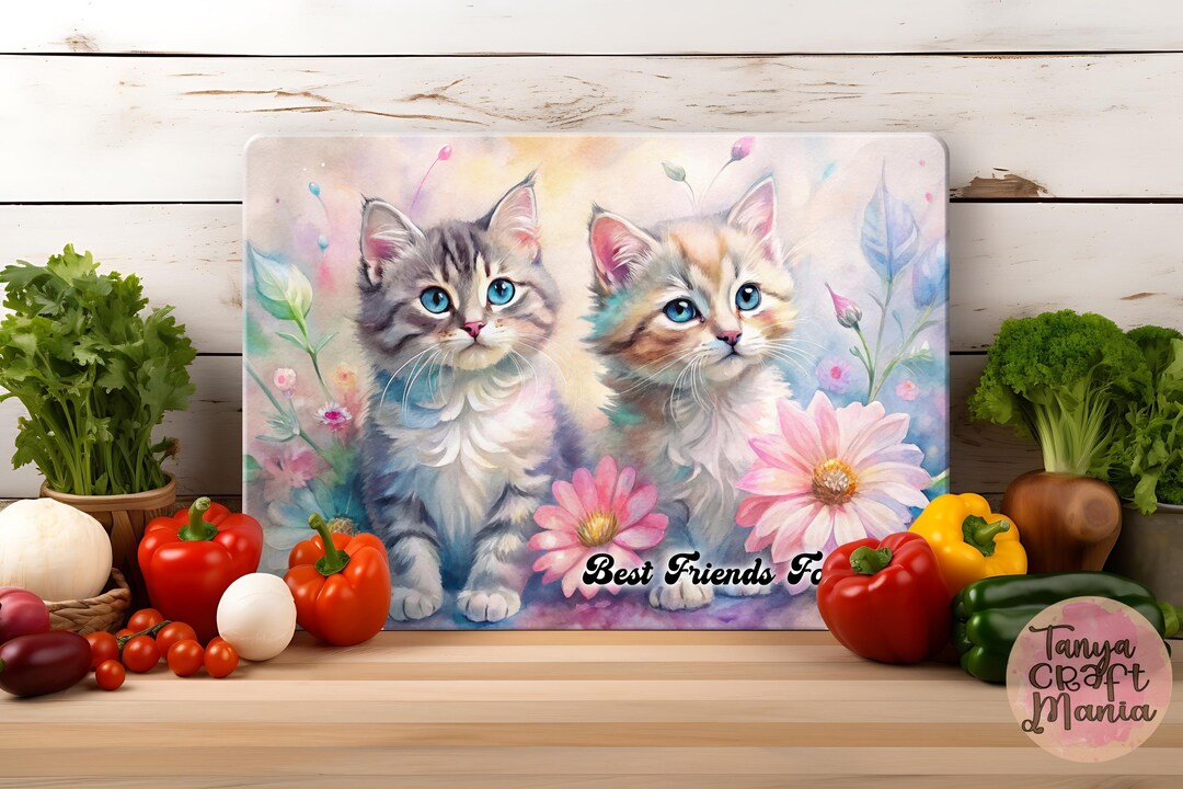 Pastel Cats Kitties and Daisies Cutting Board, 2 JPG Sublimation Design ...