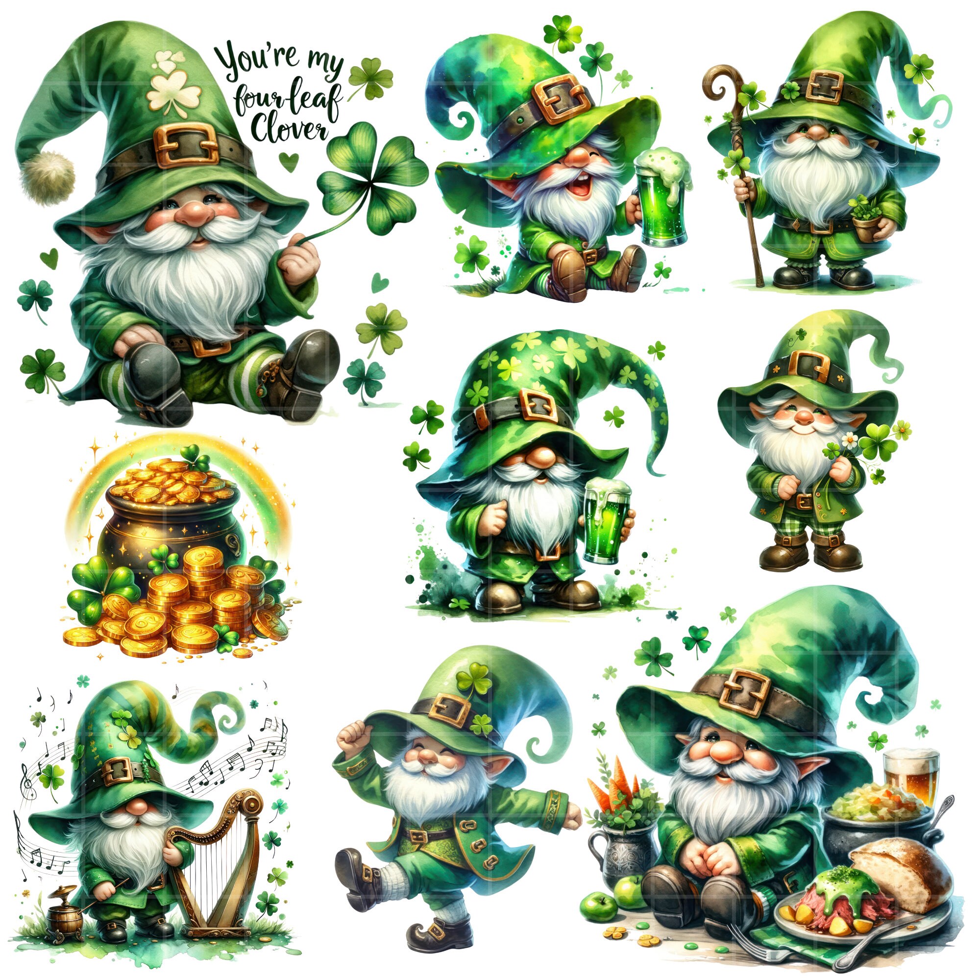 Watercolor St Patricks Day Gnomes Clipart Bundle, Cute St Patrick Day ...