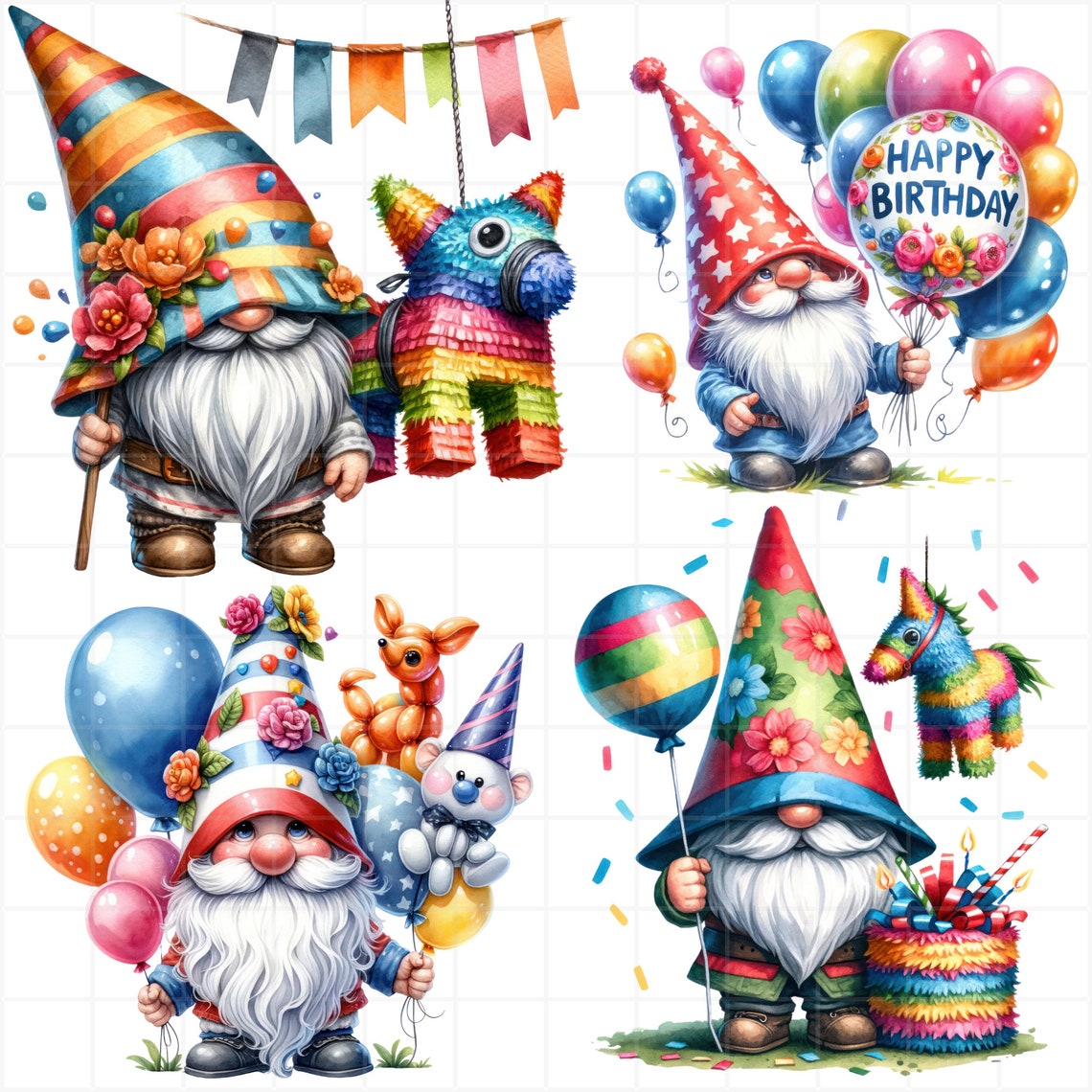 Watercolor Birthday Gnomes Clipart Bundle, Birthday Decoration Png ...
