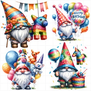 Watercolor Birthday Gnomes Clipart Bundle: Whimsical PNG Sublimation ...