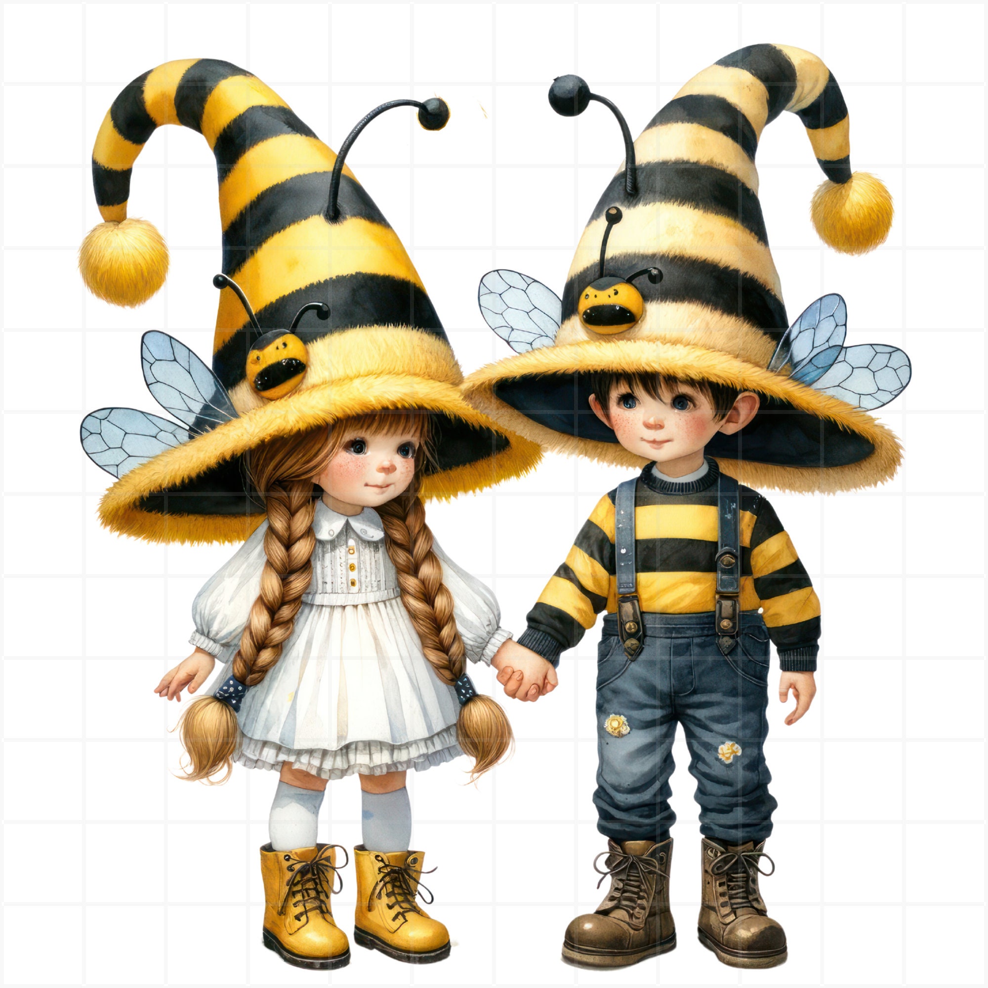 Watercolor Cute Kids in Gnome Bee Hat Clipart Bundle, Bee Girl Png ...