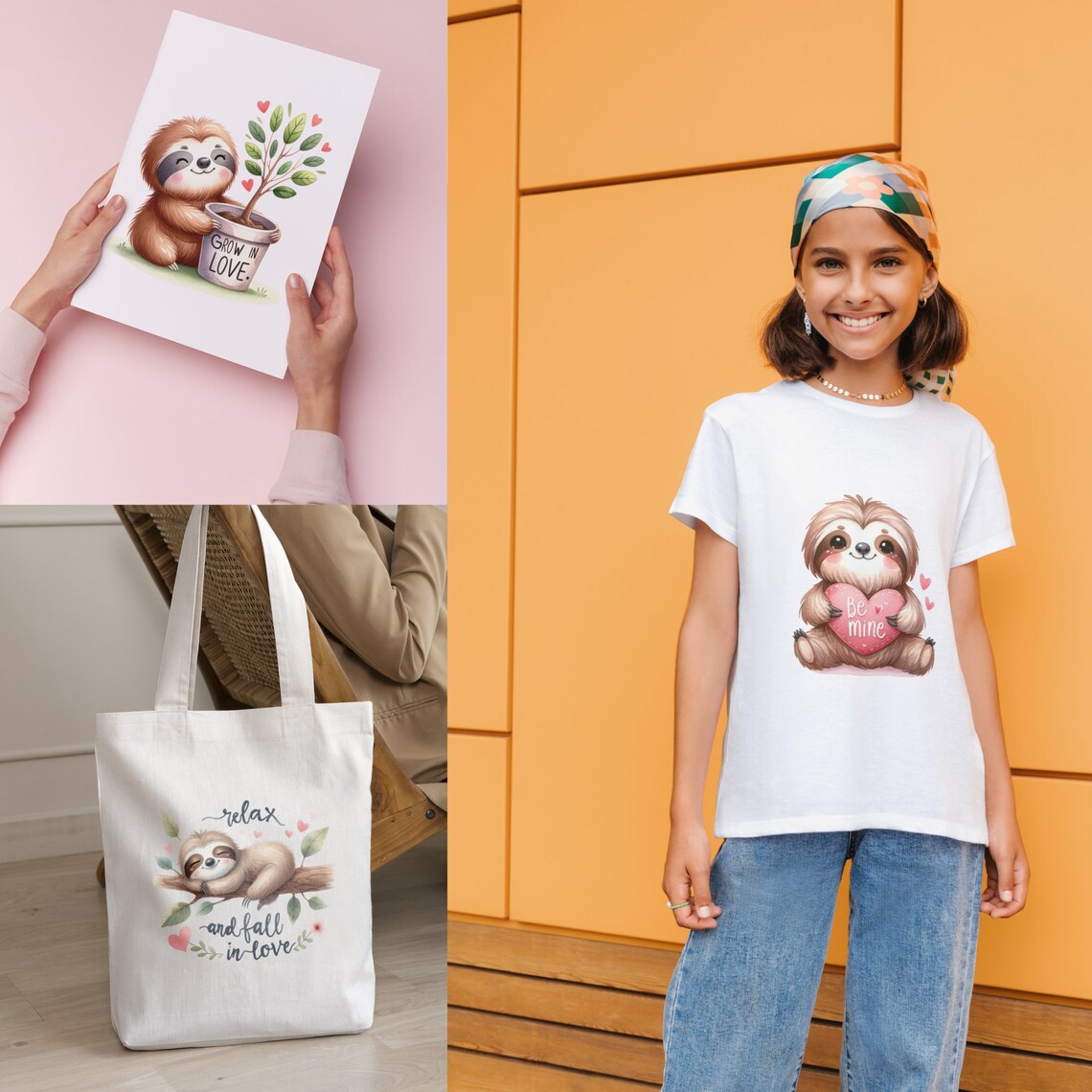 Watercolor Valentine Sloths Clipart Bundle, Valentines Day Clipart PNG ...