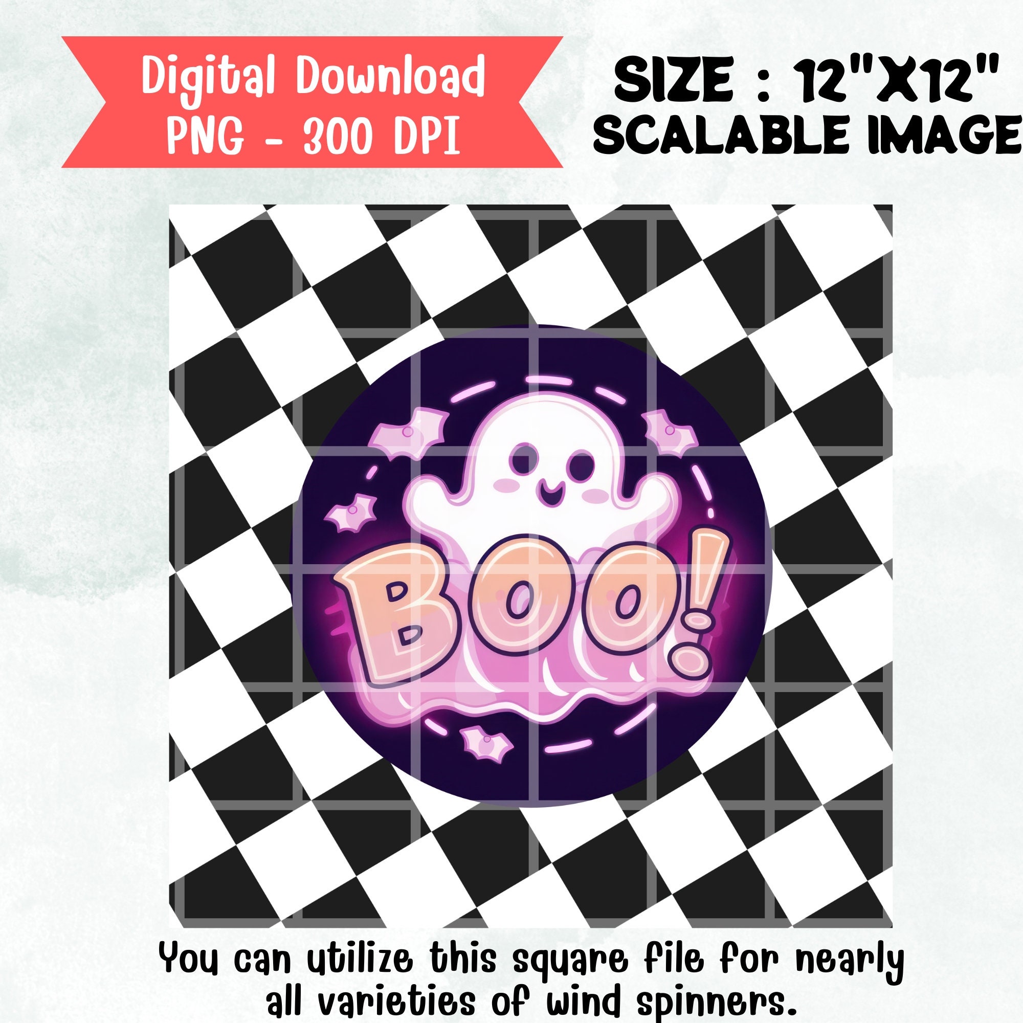 Cute Ghost Wind Spinner PNG Sublimation Design, Boo Garden Wind Spinner ...