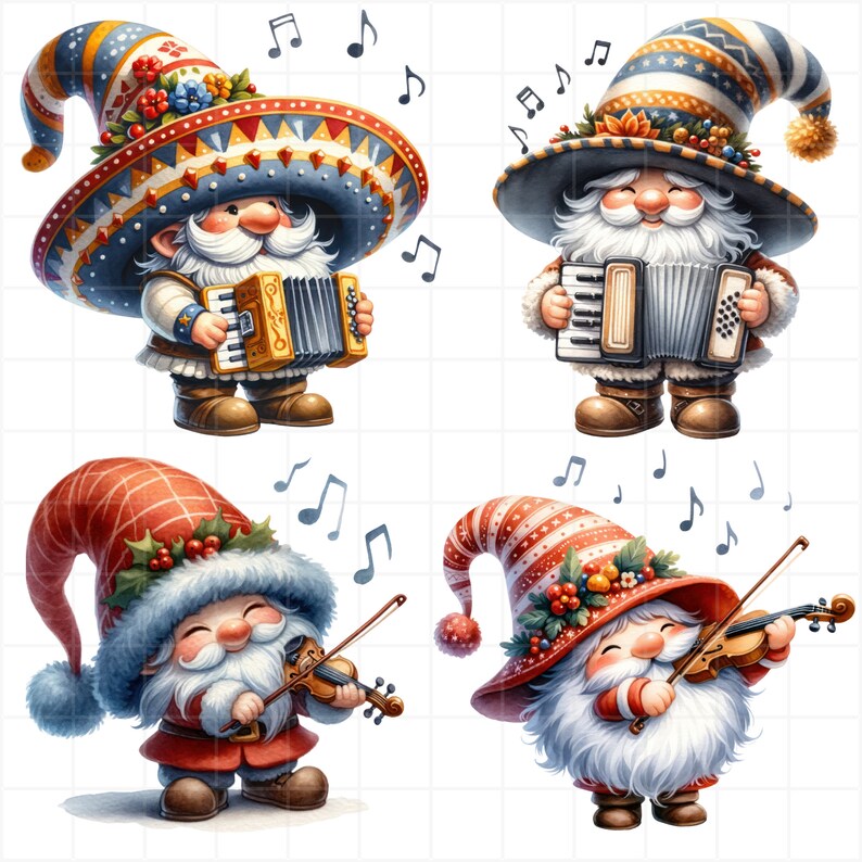 Watercolor Musician Gnomes Clipart Bundle, Music Gnomes Png, Whimsical ...