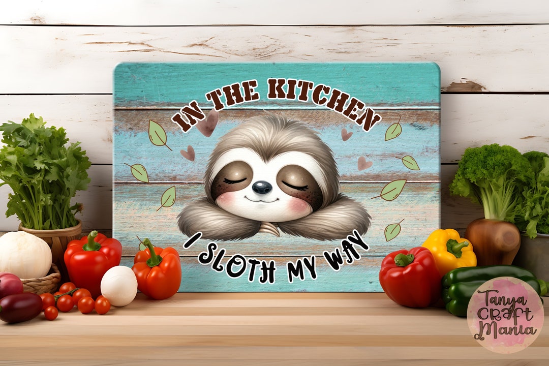 Sloth Glass Cutting Board Sublimation Design PNG, Watercolor Sloth ...