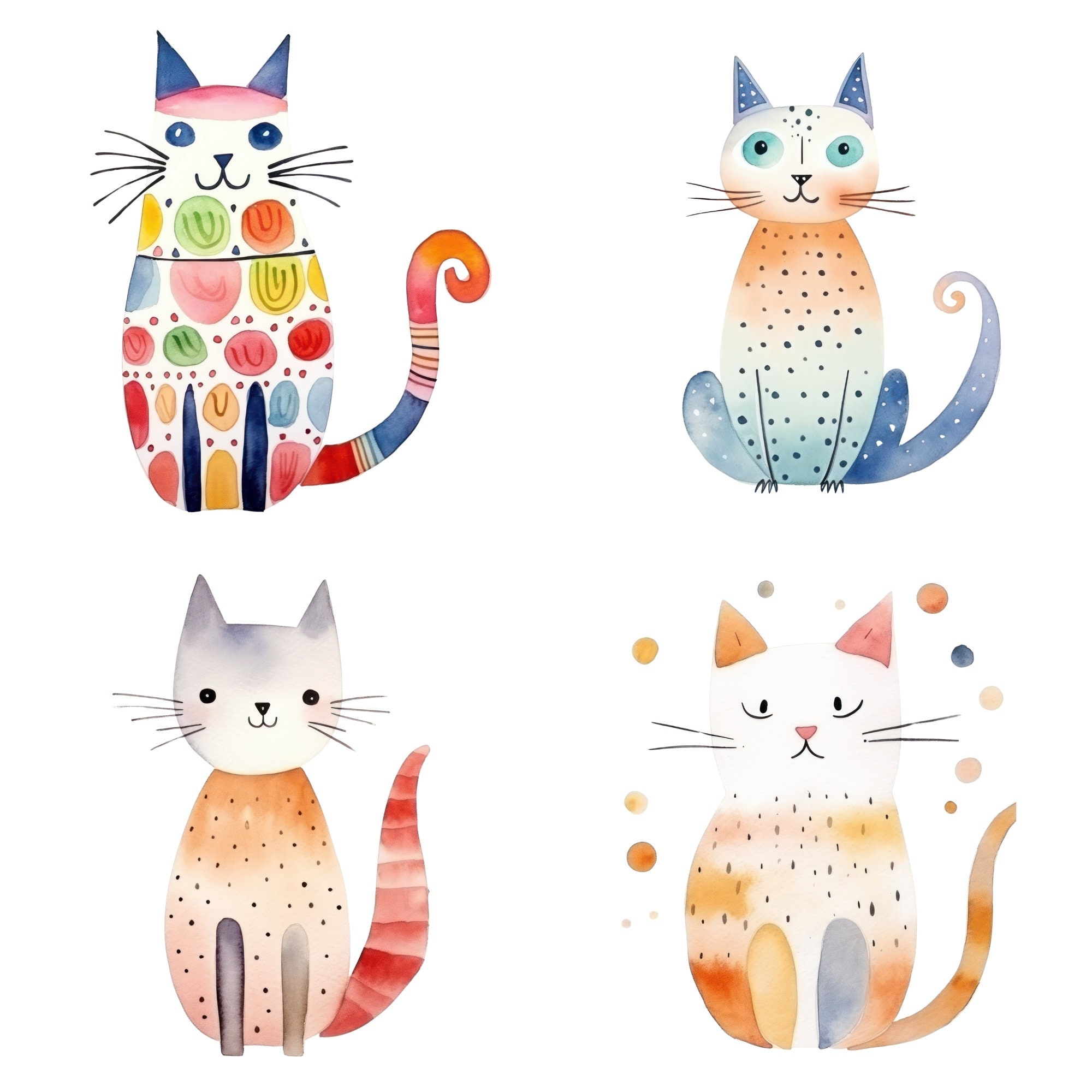 Watercolor Doodle Cats Clipart, Cute Minimal Cats PNG, Minimal Style ...