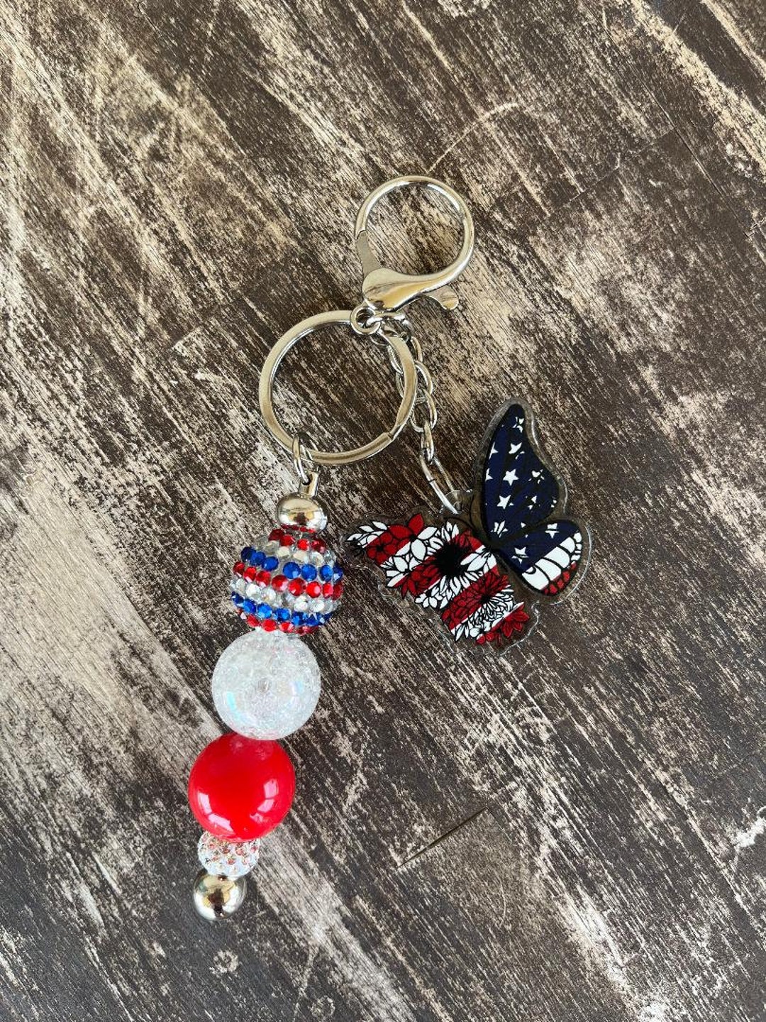 Patriotic Keychain | Glitter Keychain | School Backpack Charm | Mother ...