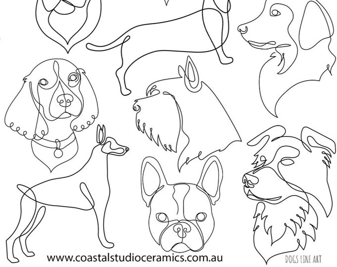 Dogs Line Art, Ceramic Underglaze Transfer, Tissue Transfer, Decal ...