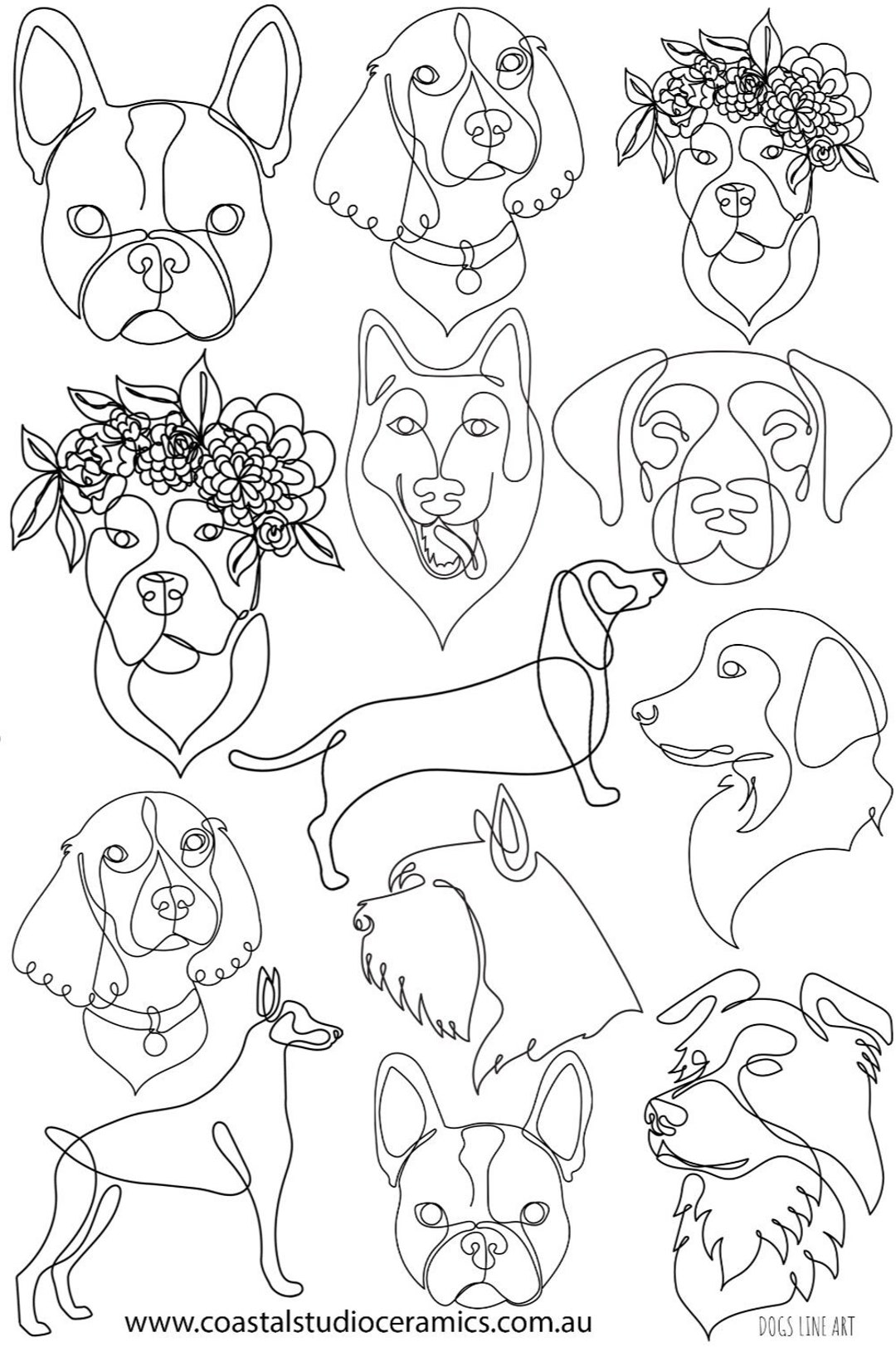 Dogs Line Art, Ceramic Underglaze Transfer, Tissue Transfer, Decal ...