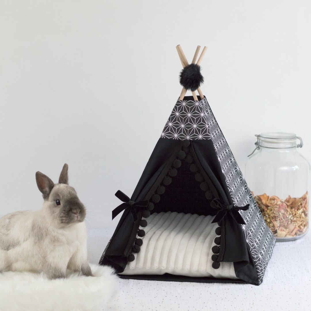 Rabbit Teepee With Soft Cushion - Asanoha Fabric Rabbit House - Small ...