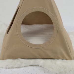 Rabbit Teepee With Two Openings in Light Brown Cotton Canvas - Guinea ...
