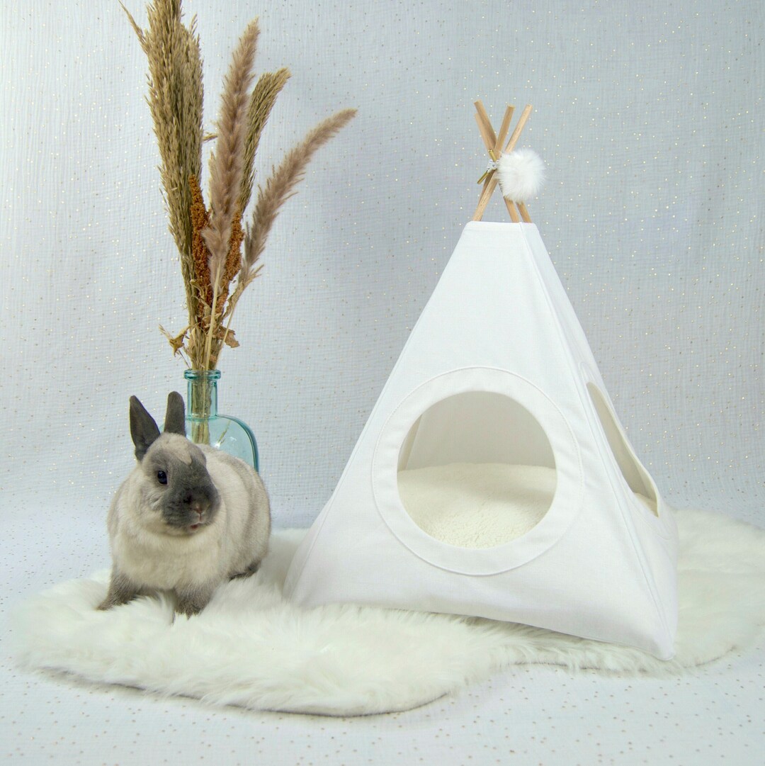 Rabbit Teepee Two Openings in White Cotton - Tent-shaped Guinea Pig ...
