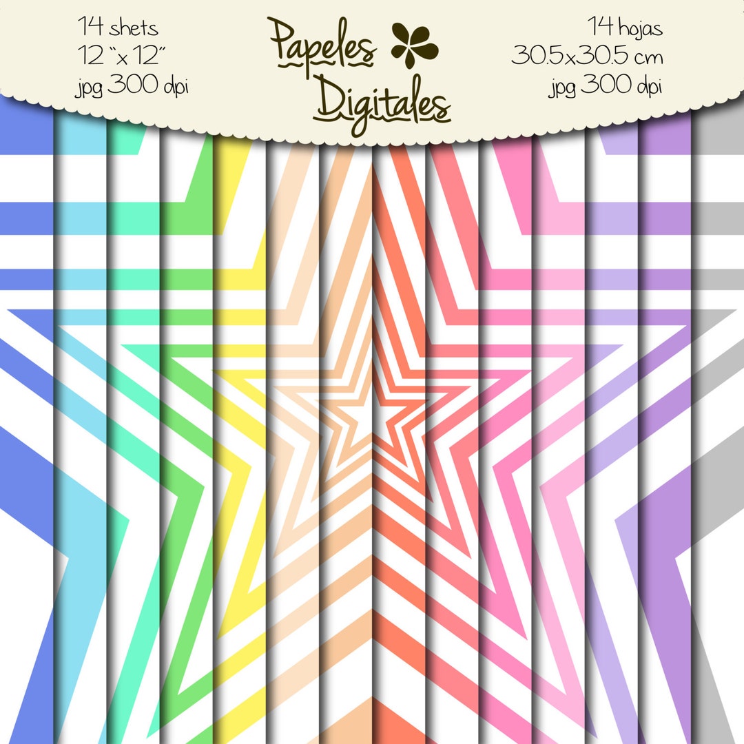 Pastel Rainbow Star Digital Paper - Pastel Colors - Digital Backgrounds ...