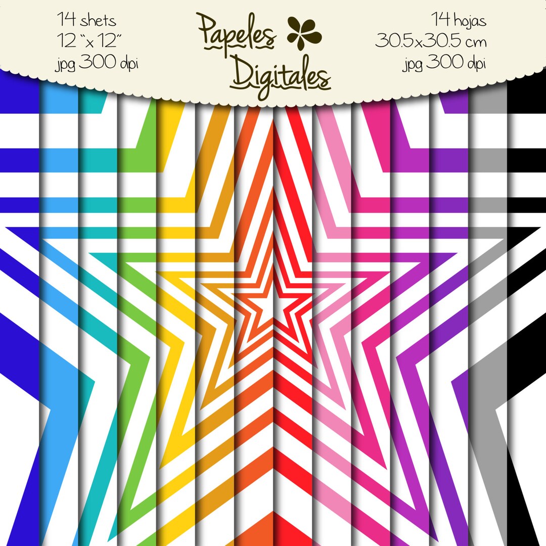 Rainbow Star Digital Paper - Bright Colors - Digital Backgrounds or ...