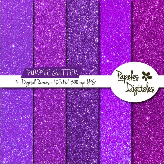 Purple Glitter Digital Papers - Lilac Printable Backgrounds - 5 Sheets ...