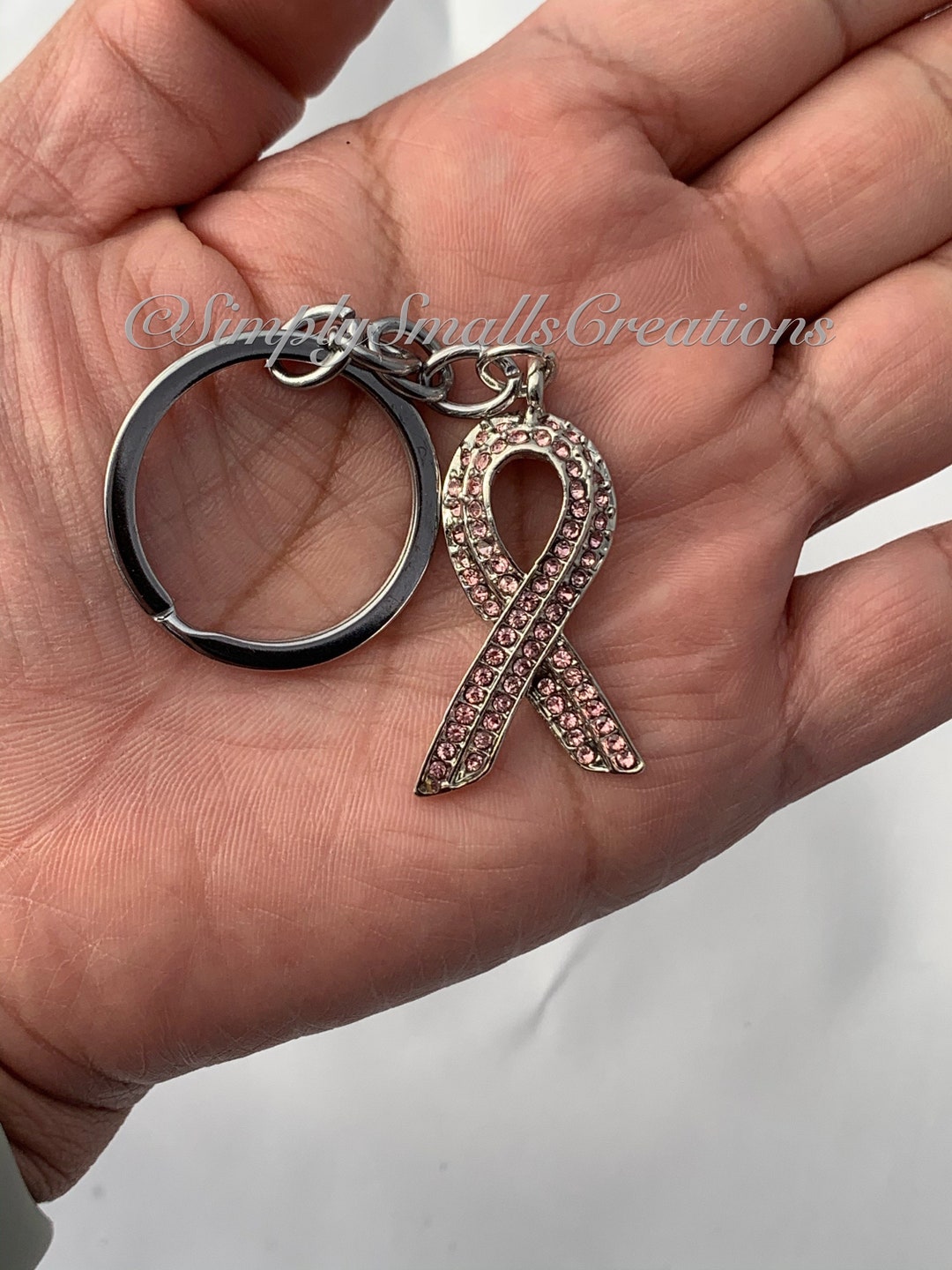 Pink Ribbon Rhinestone Keychain, Pink Ribbon Key Chain, Breast Cancer ...