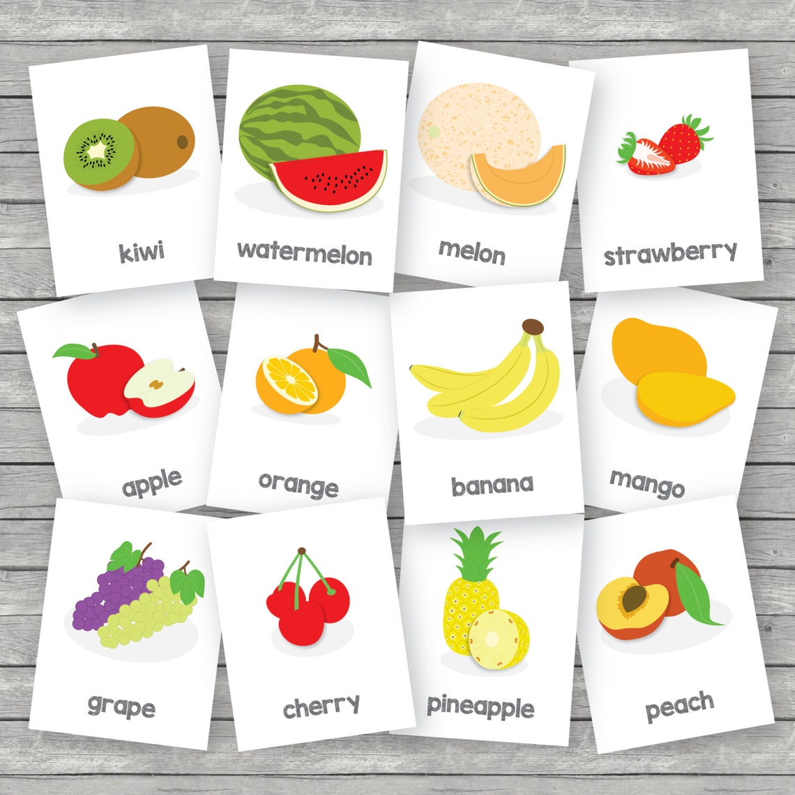 Tarjetas de frutas imprimibles para niños en inglés - Etsy España