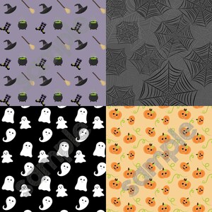 Halloween Digital Paper, Ghosts, Pumpkins, Bats, Spiders, Cobweb, Witch ...