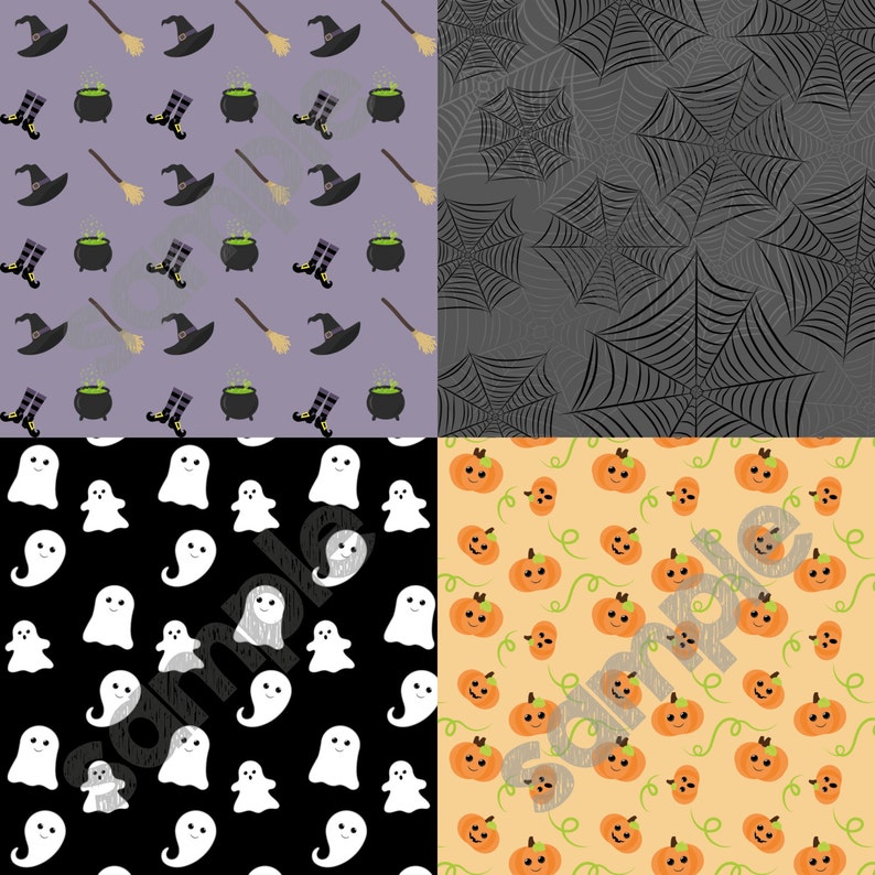 Halloween Digital Paper Pack, Ghosts, Pumpkins, Bats, Spiders, Cobweb ...