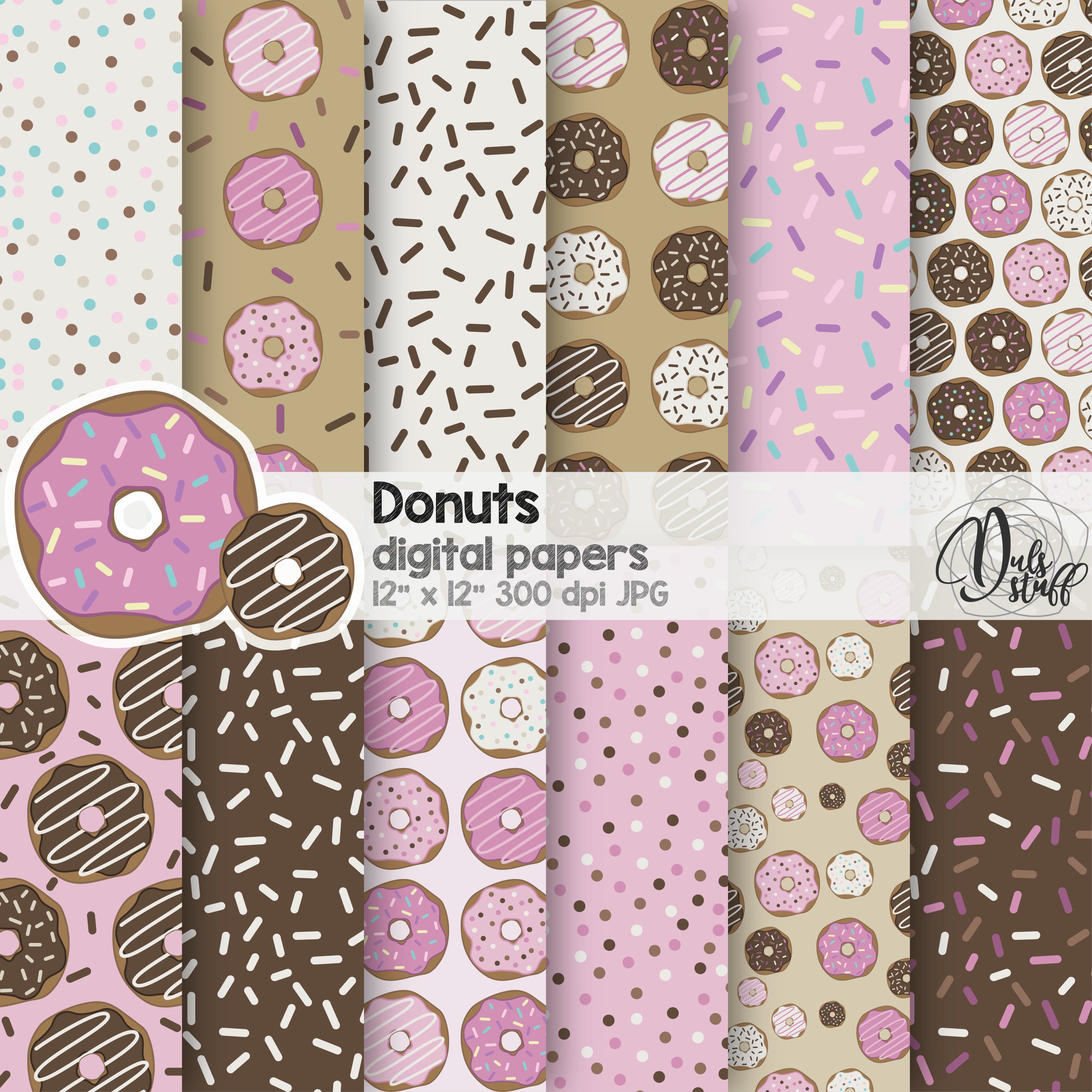 Donut and sprinkles digital paper pack instant download | Etsy