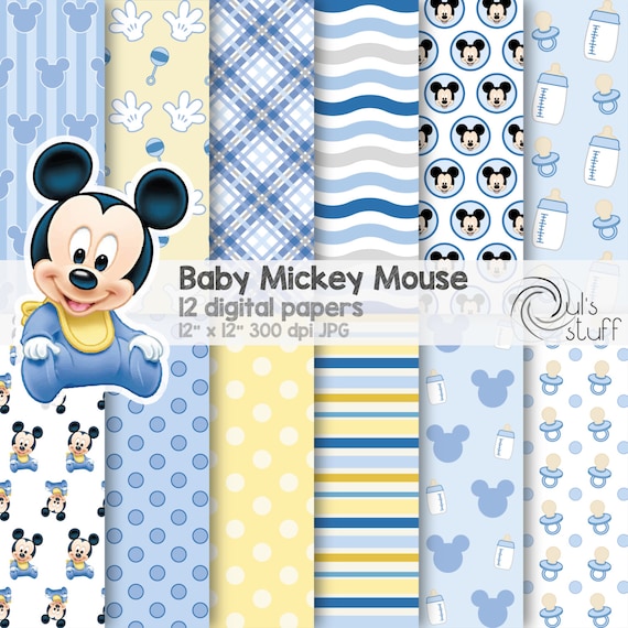 Baby Mickey Mouse, blue, digital paper pack, instant download, 12" x 12 ...