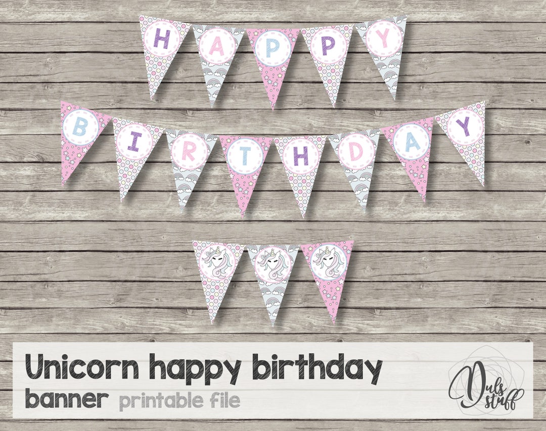 Printable Unicorn Happy Birthday Banner, Unicorn Party, Unicorn ...