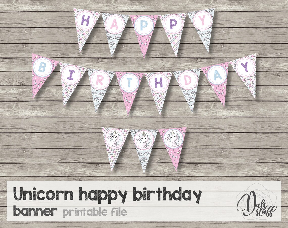 Printable Unicorn Happy Birthday Banner, Unicorn Banner, Unicorn ...