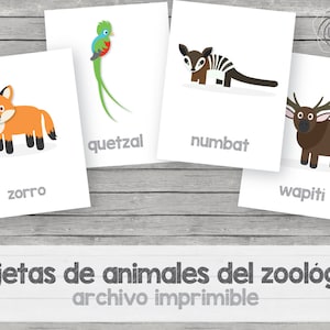 Printable Kids Zoo Animals Flashcards, Spanish - Etsy
