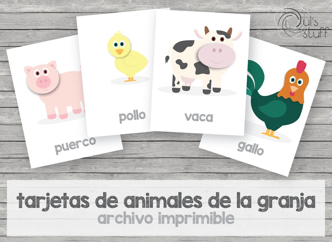 Printable Farm Animal Cards for Kids in Spanish. - Etsy
