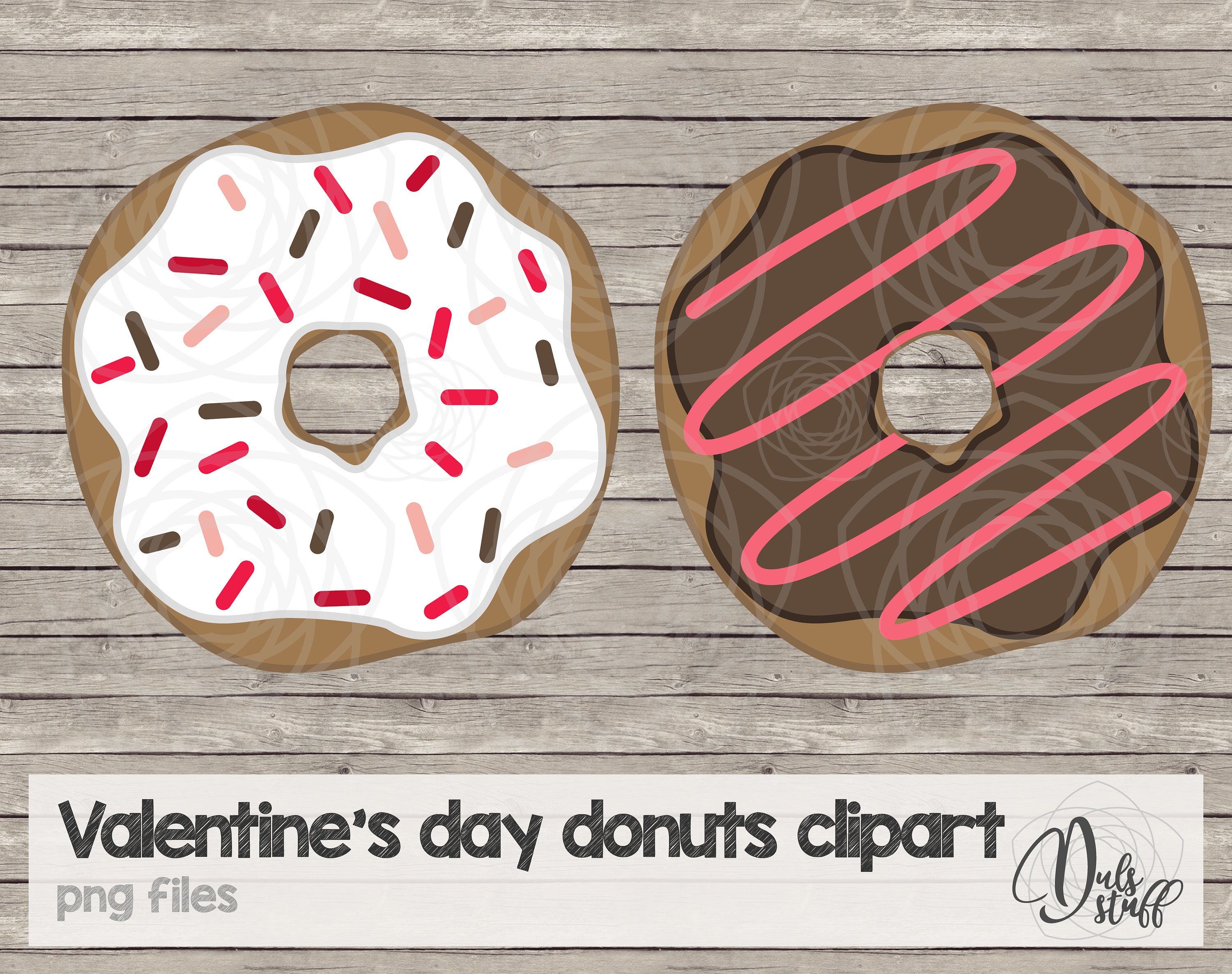 Valentine's Day Donuts Clipart Red Donut Valentine's | Etsy