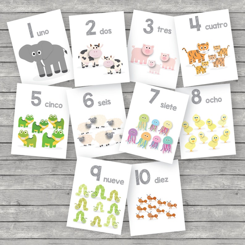 Printable Animal Number Cards for Kids in Spanish - Etsy
