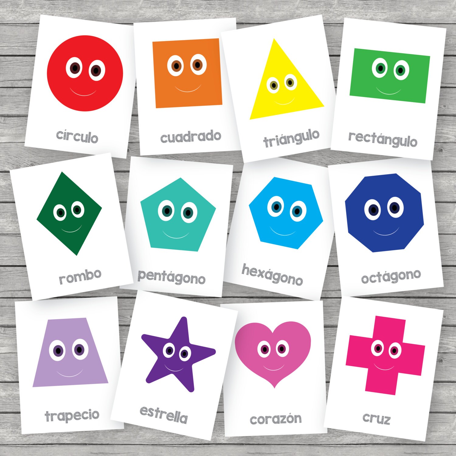 Printable Kid’s Shape Flashcards, Spanish - Etsy