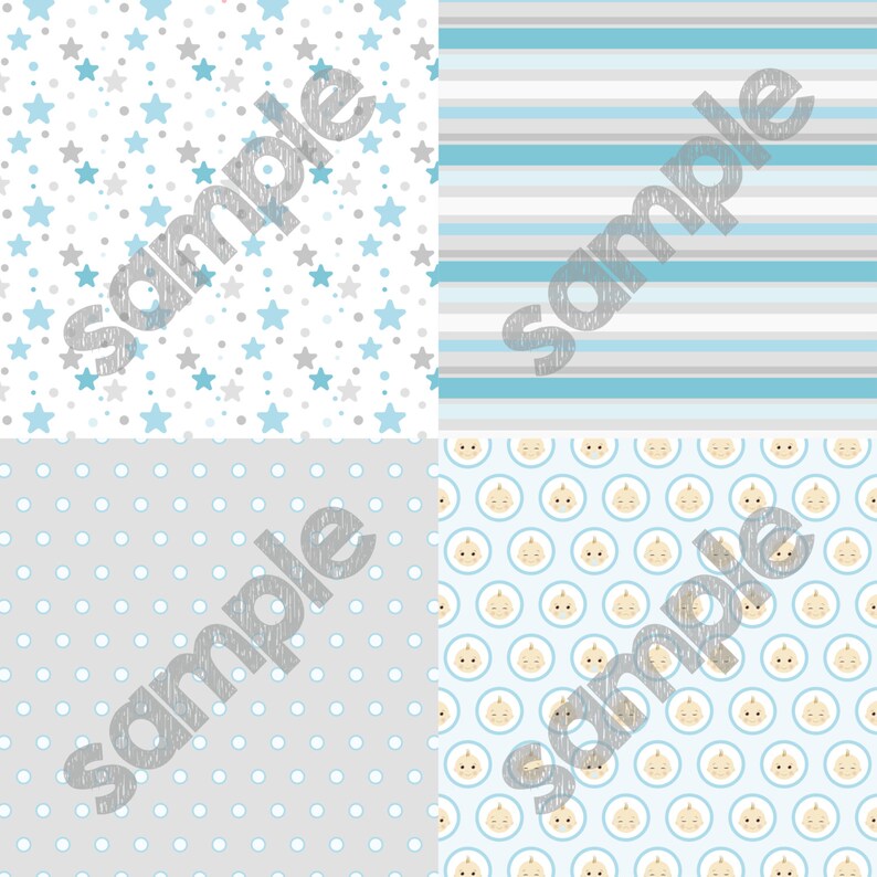 Baby Shower Boy Digital Paper Pack, Blue, Instant Download, 12" X 12 ...