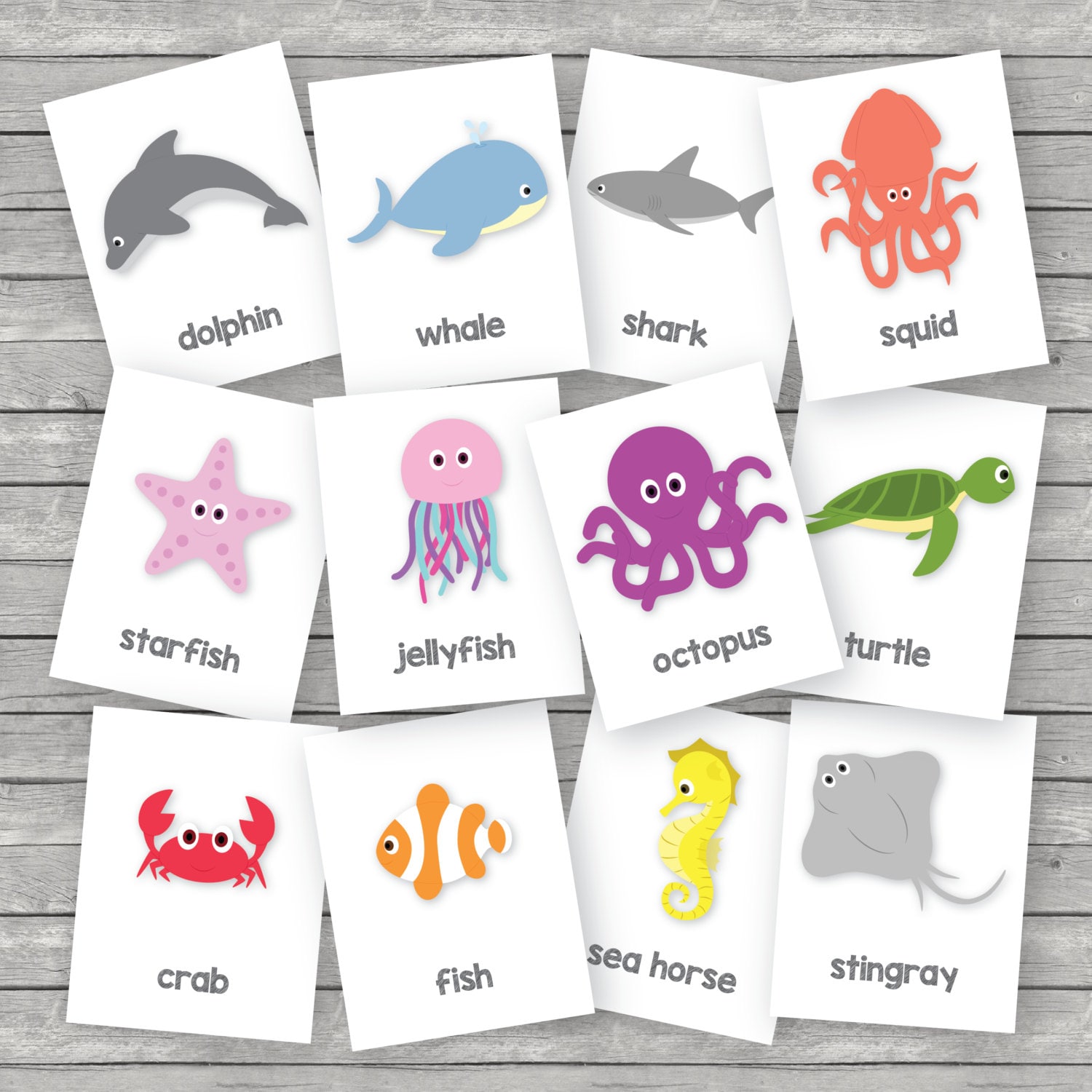 Tarjetas de animales del mar imprimibles para niños en español | Etsy