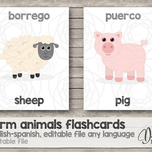 Printable Kids Farm Animals Flash Cards, English and Spanish, Printable ...