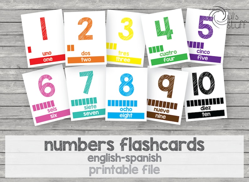Printable Number Cards for Kids, 1-10 (english-spanish) - Etsy
