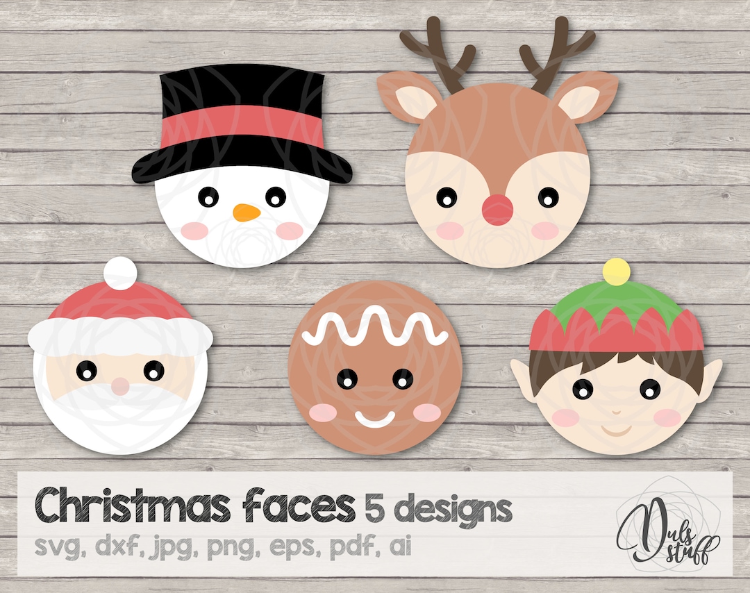 Christmas Faces Svg, Christmas Faces Cricut, Santa, Reindeer, Elf ...