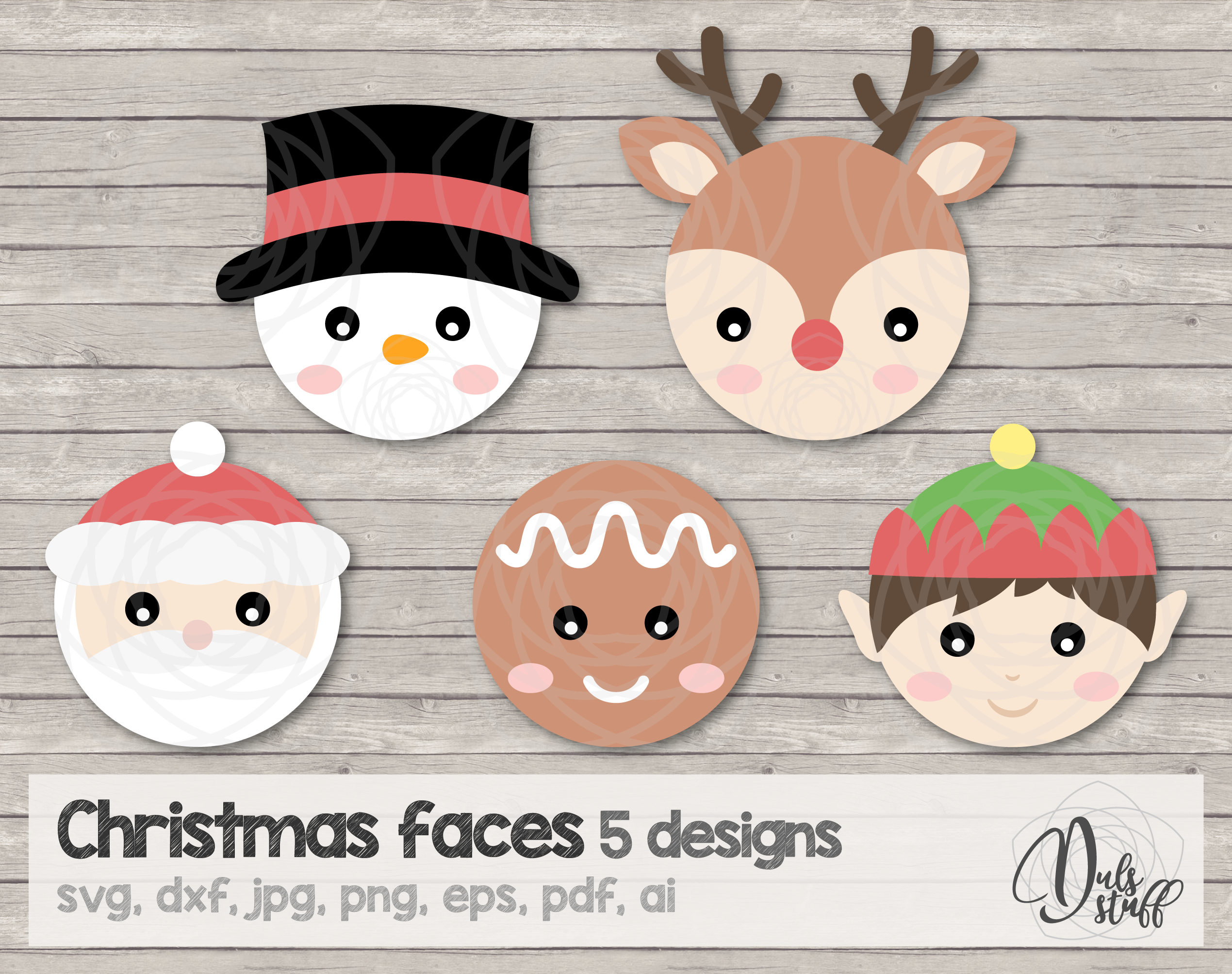 Christmas faces svg christmas faces cricut Santa reindeer | Etsy