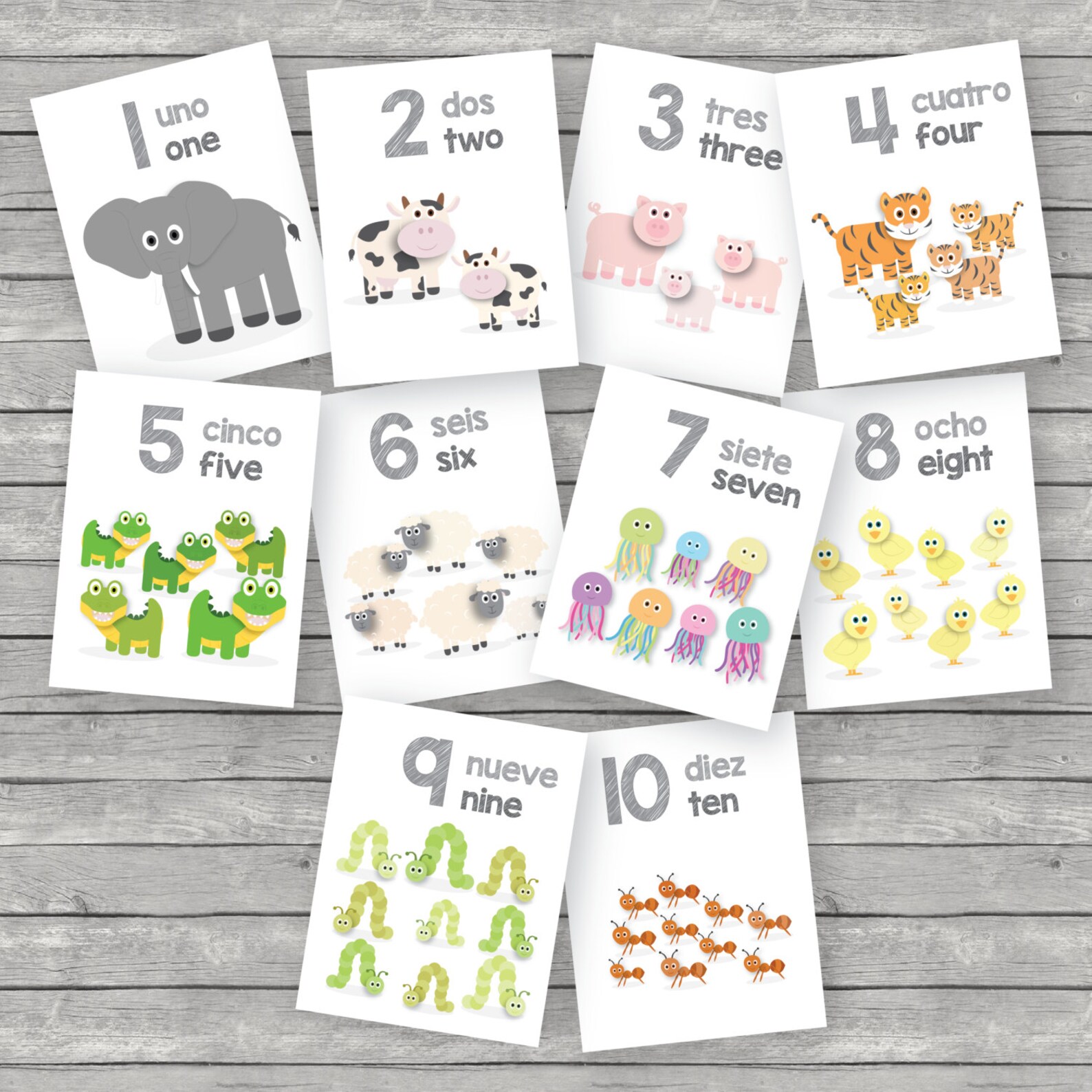 Printable Kids Numbers With Animals Flashcards | Etsy