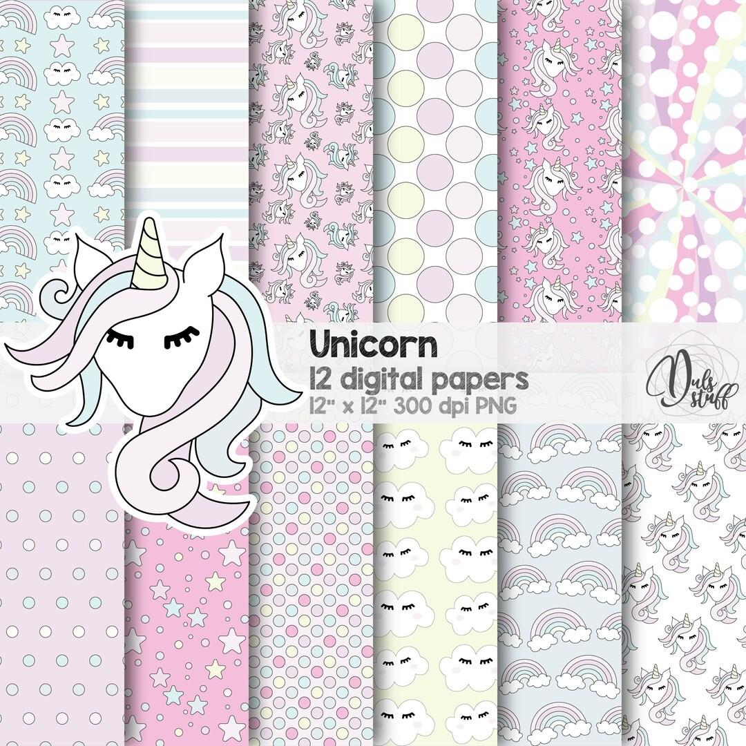 Unicorn Digital Paper, Paper Pack, Instant Download, 12" X 12", Unicorn ...